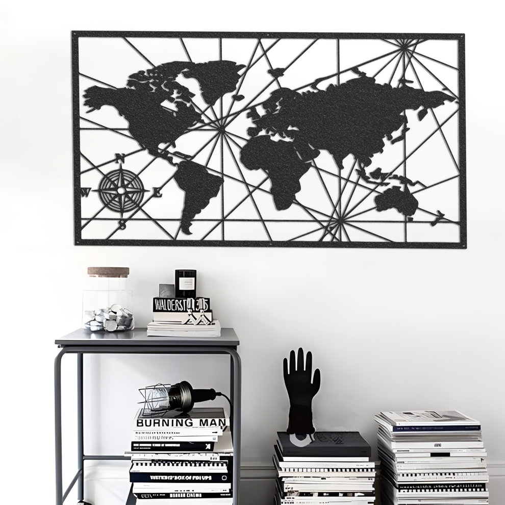 Metal World Map Wall Art, Map Wall Art For Office Decoration, Metal Wa ...