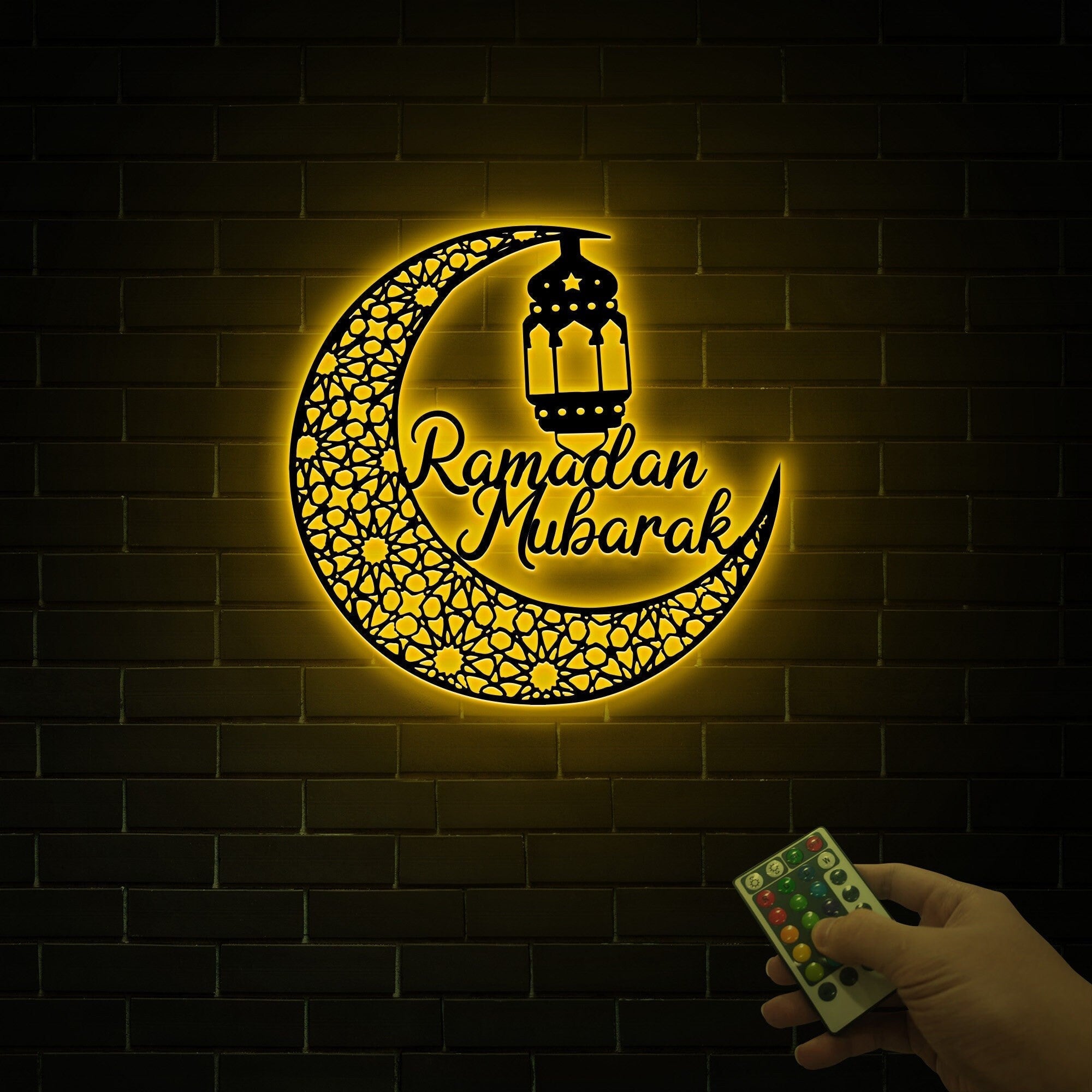 Ramadan Mubarak Crescent Moon Metal Wall Art with Led Light, Eid Decor ...